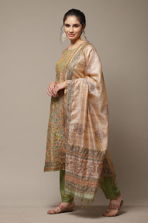 Multi Linen Screen Print Unstitched Suit Set