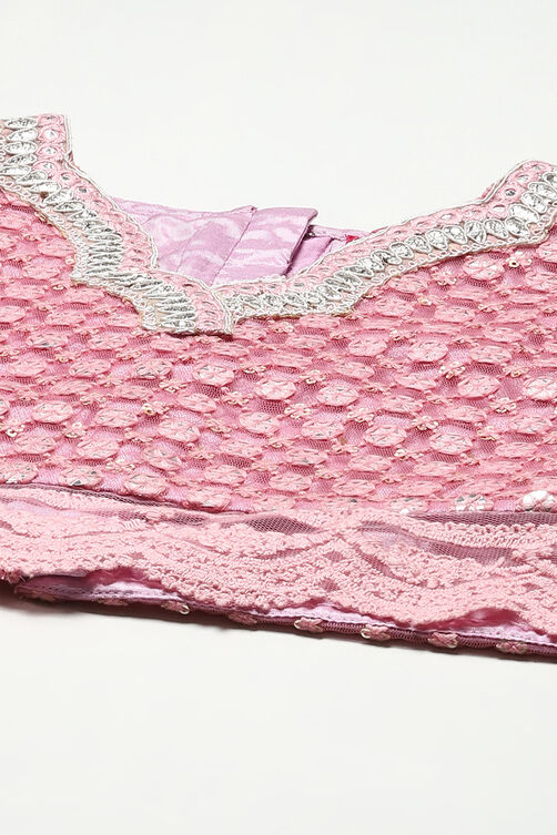Bubblegum Pink Nylon Short Top Lehenga Set