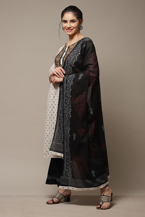 Black Flex Machine Embroidered Unstitched Suit Set