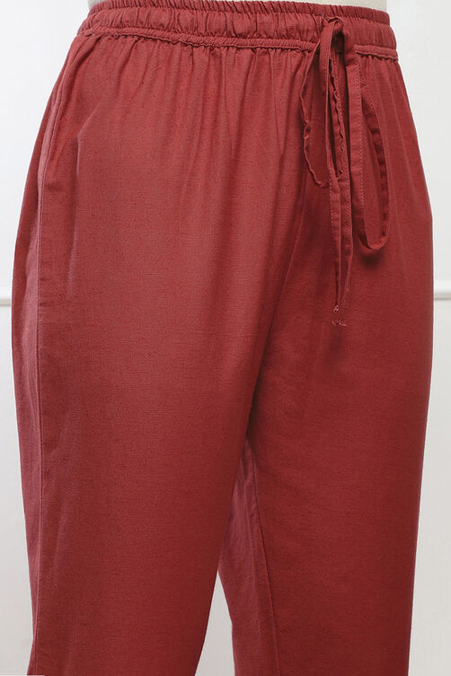 Rust Cotton Flax Slim Solid Pants at Biba India