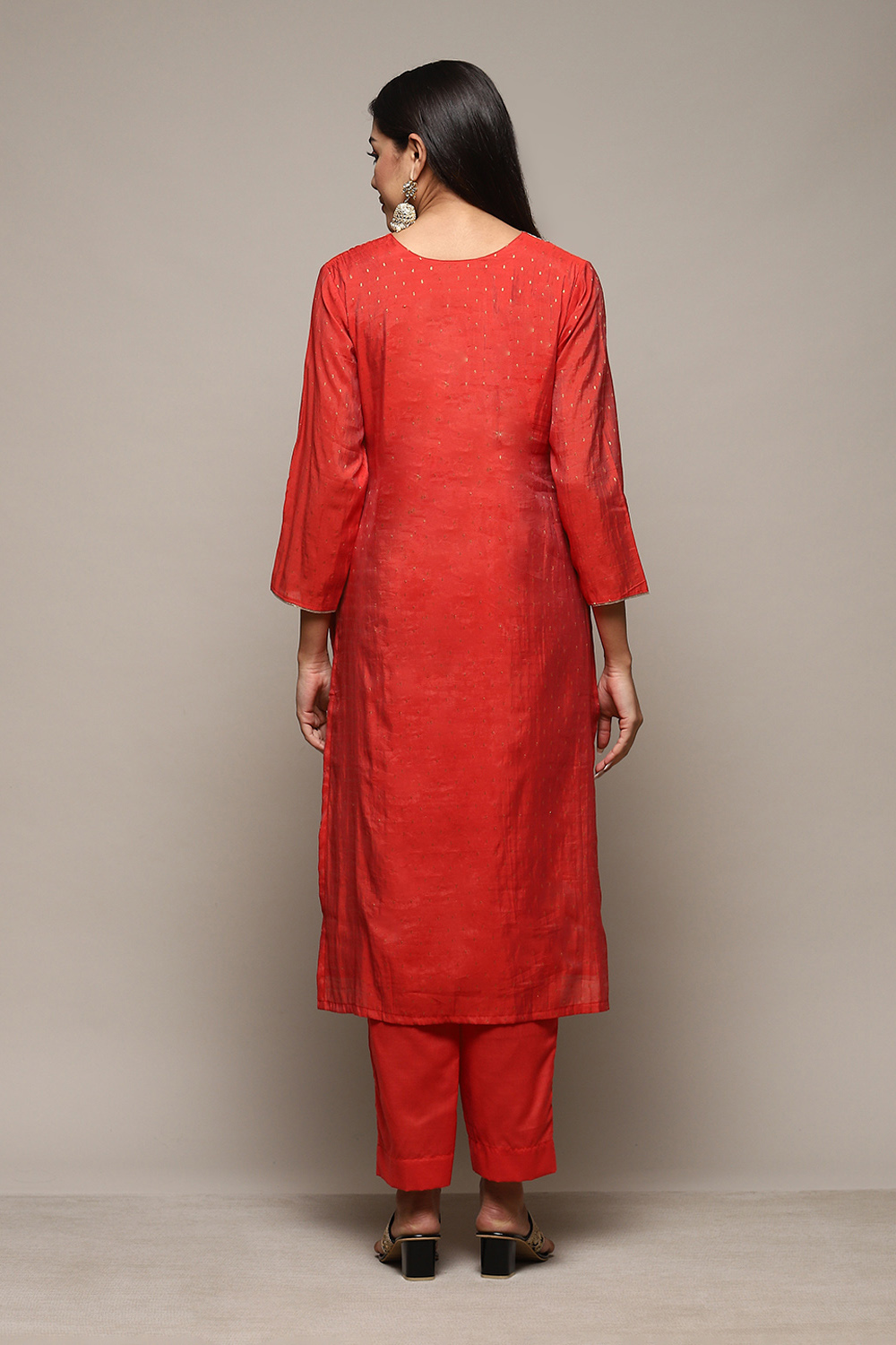 Red Chanderi Machine Embroidered Unstitched Suit Set at Biba India