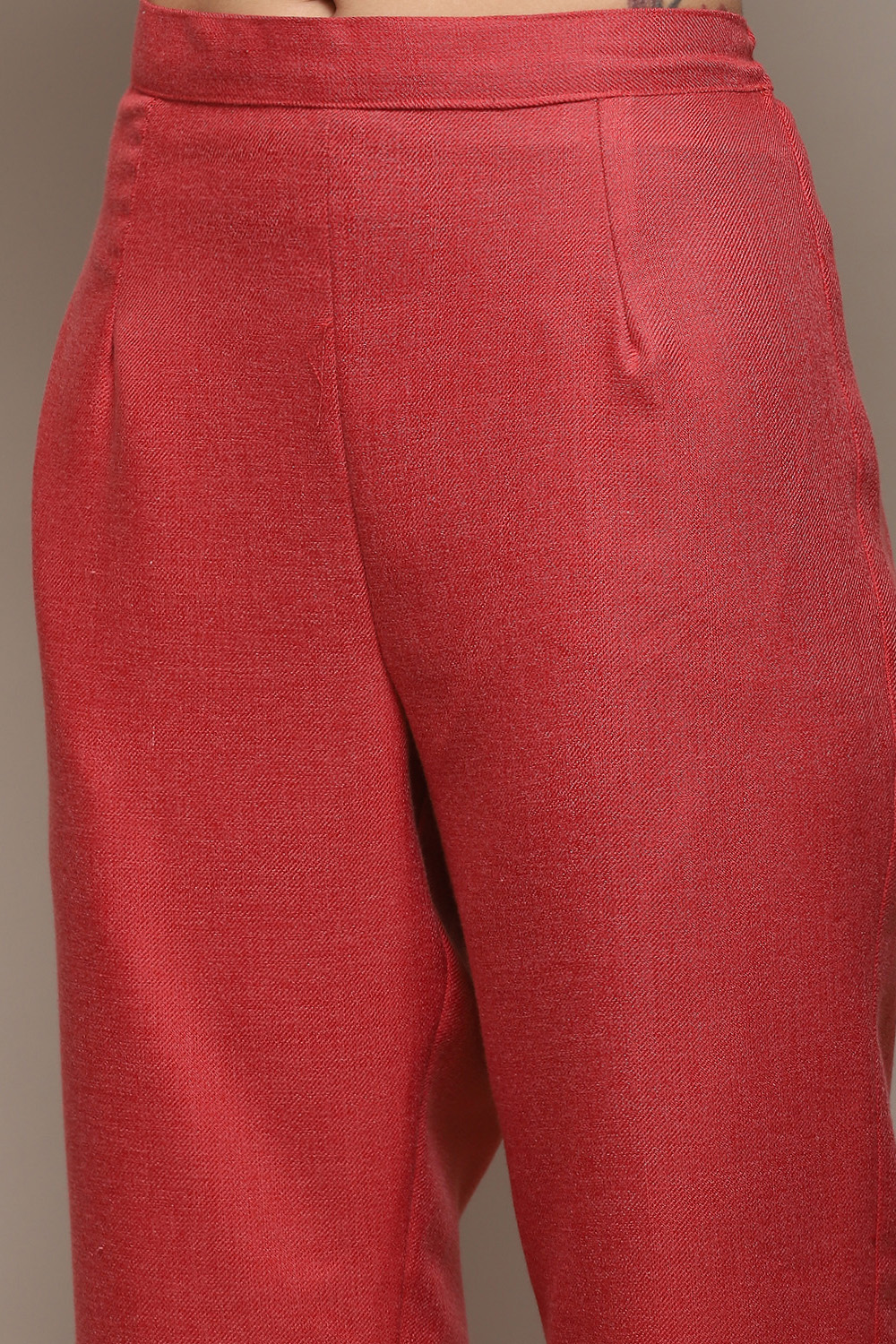 Red Viscose Silk Placement Print Unstitched Suit Set