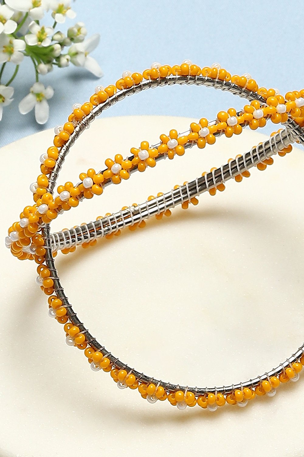Orange Cream Metal Beads Bangles