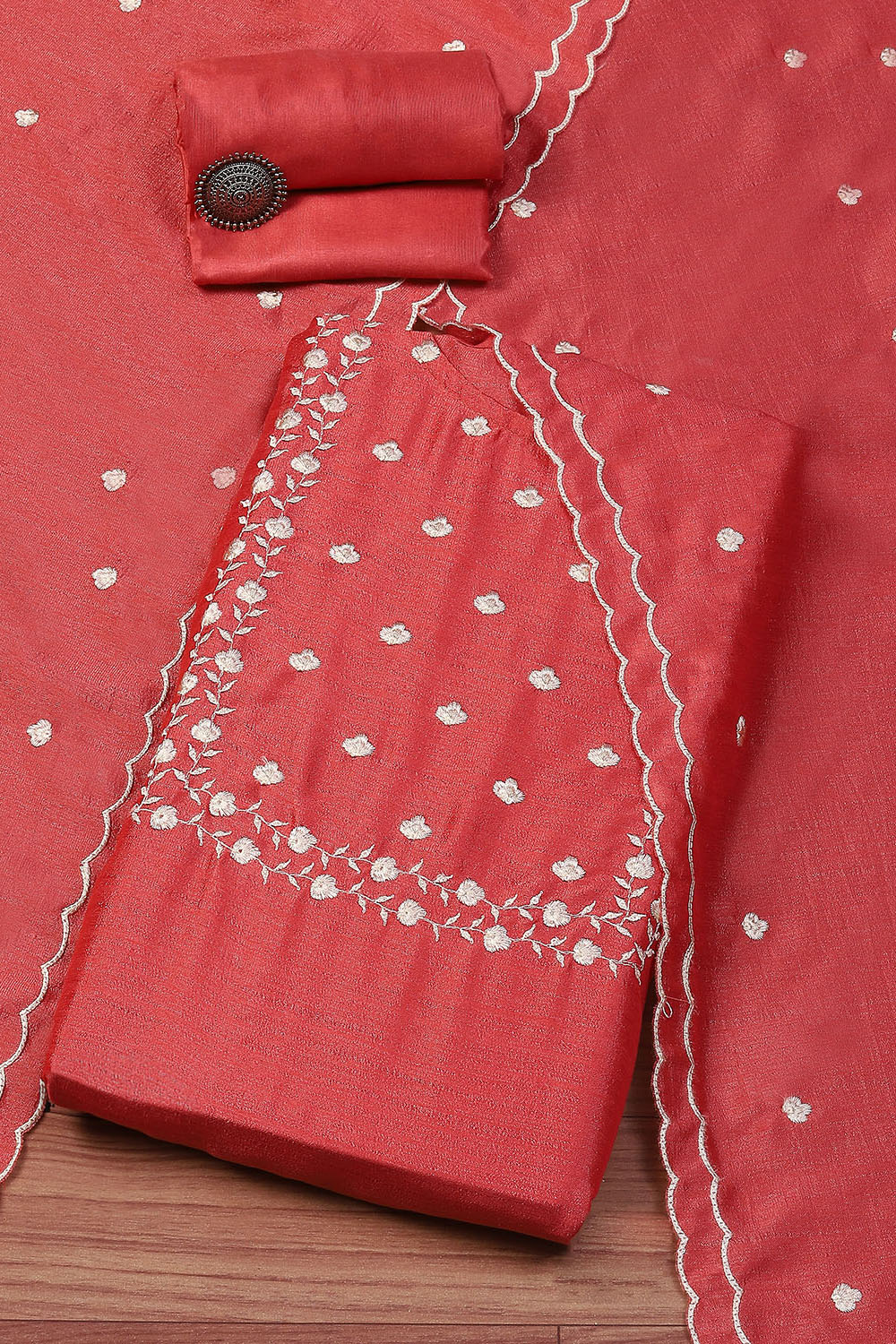 Rust Orange Organza Digital Print Unstitched Suit Set