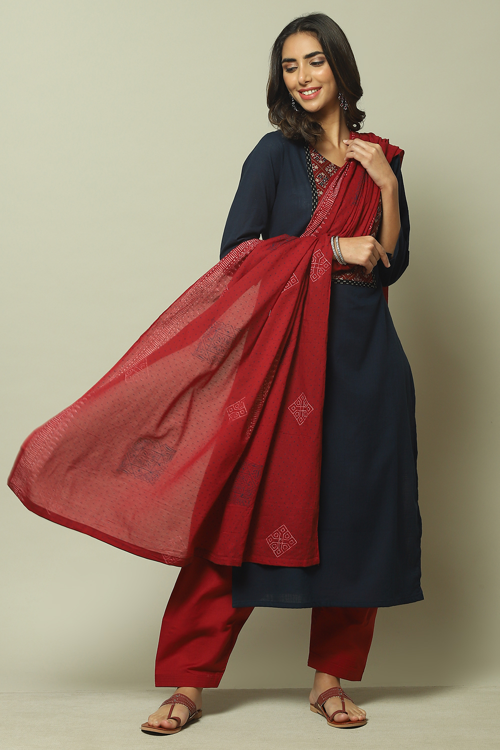 Blue Flex Woven Unstitched Suit Set