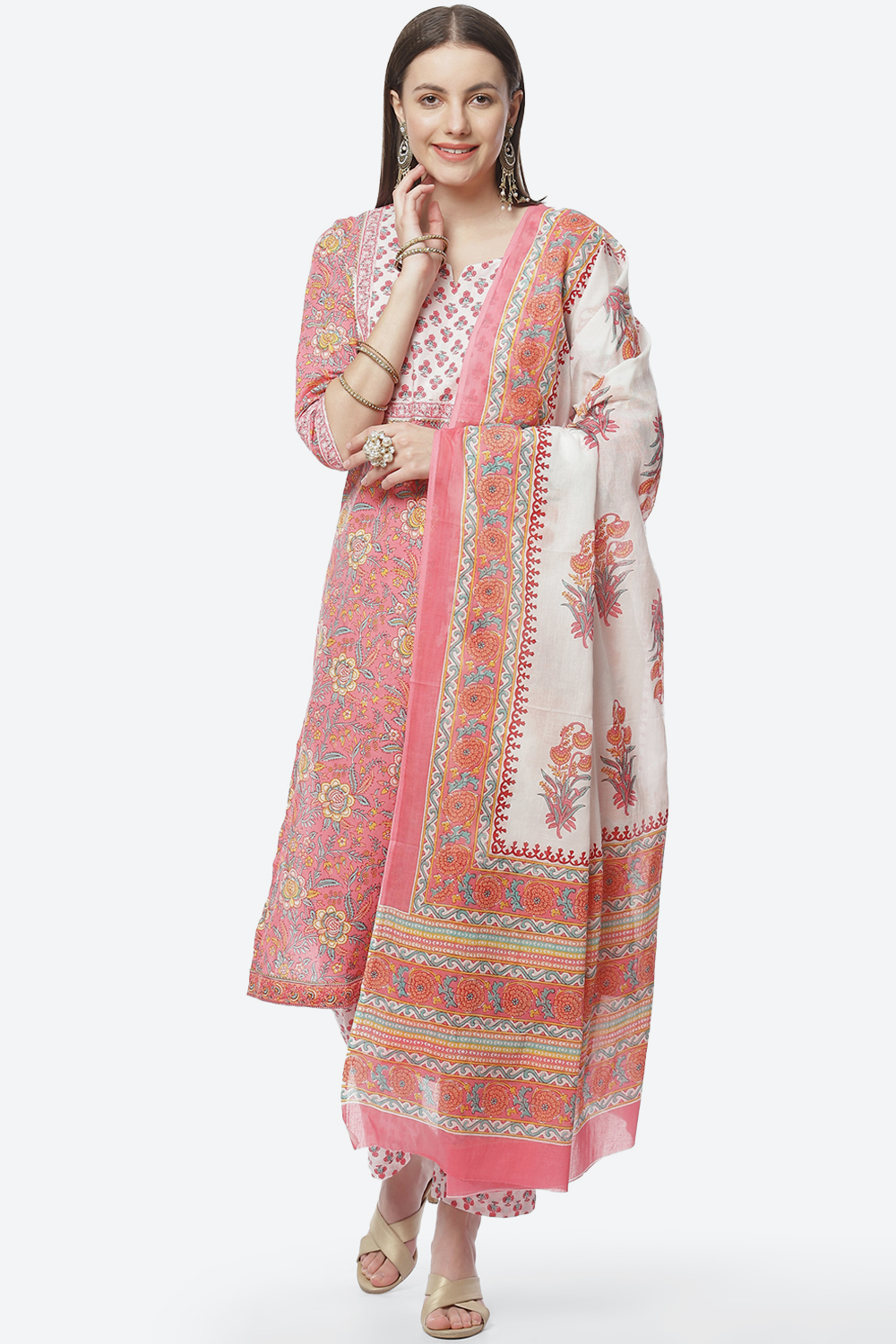 Buy Light Pink Cotton Screen Print Unstitched Suit Set for N/A0.0 |Biba ...