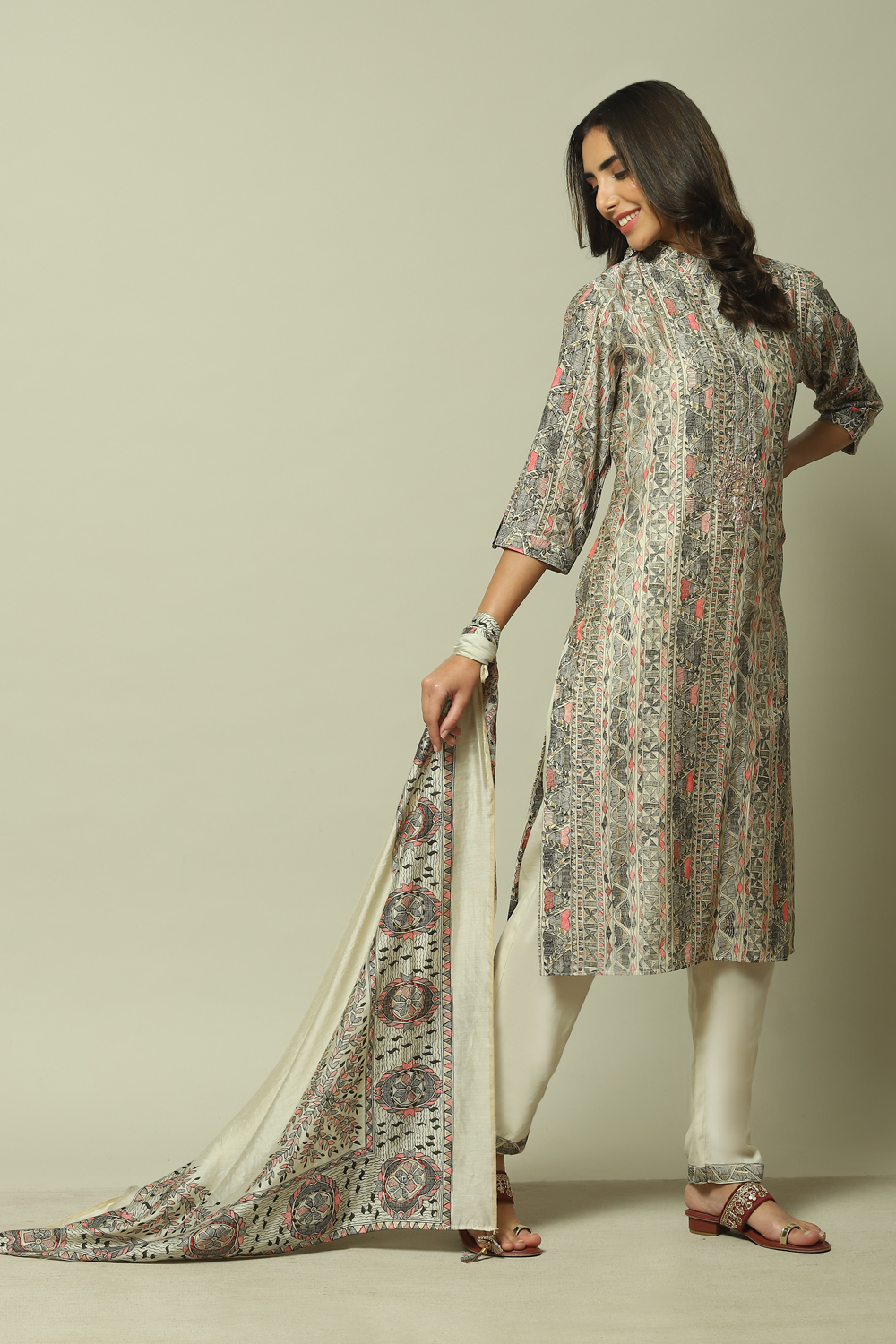 Black Cotton Digital Print Unstitched Suit Set at Biba India