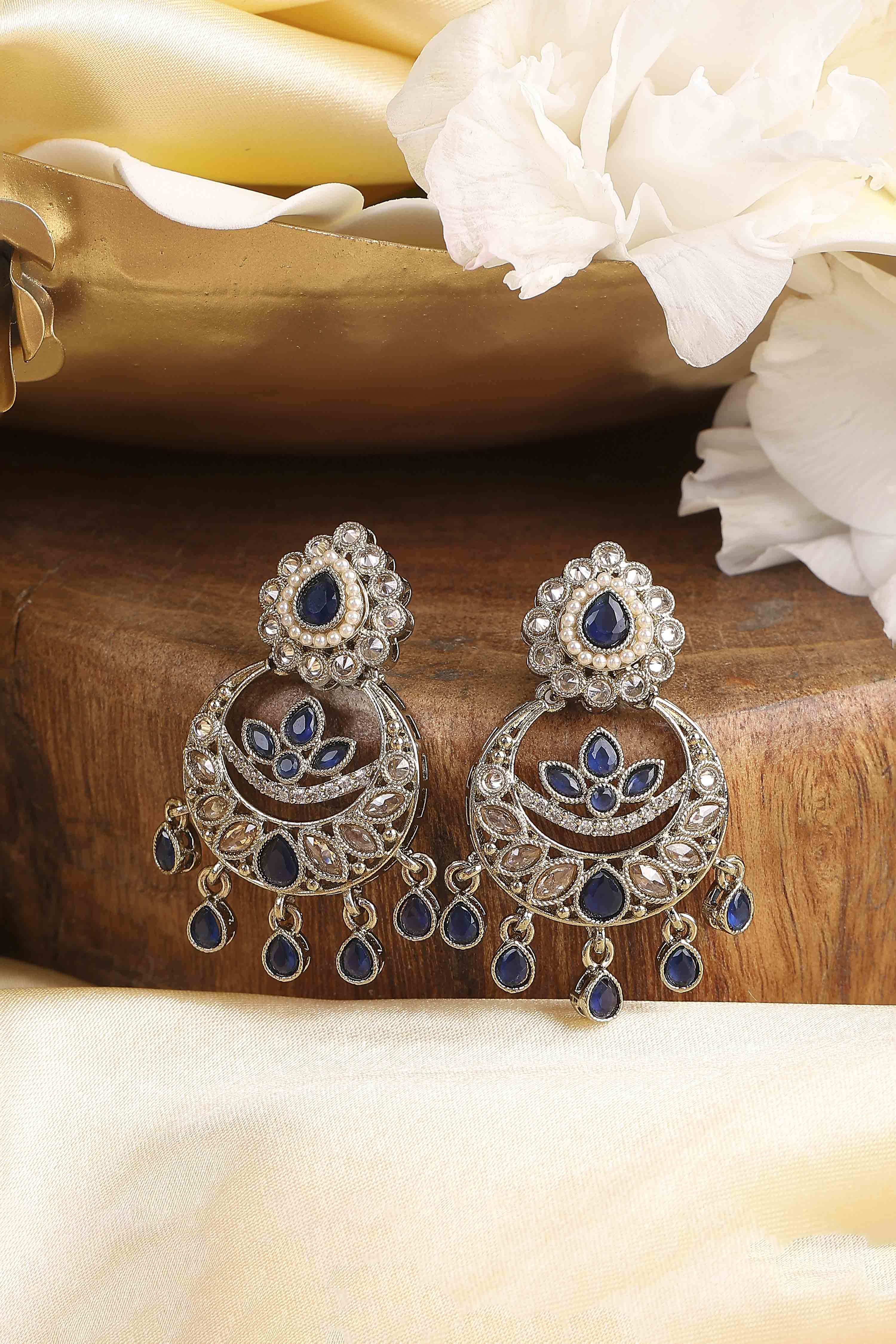 Buy Navy Pearl Earrings Online at Biba India