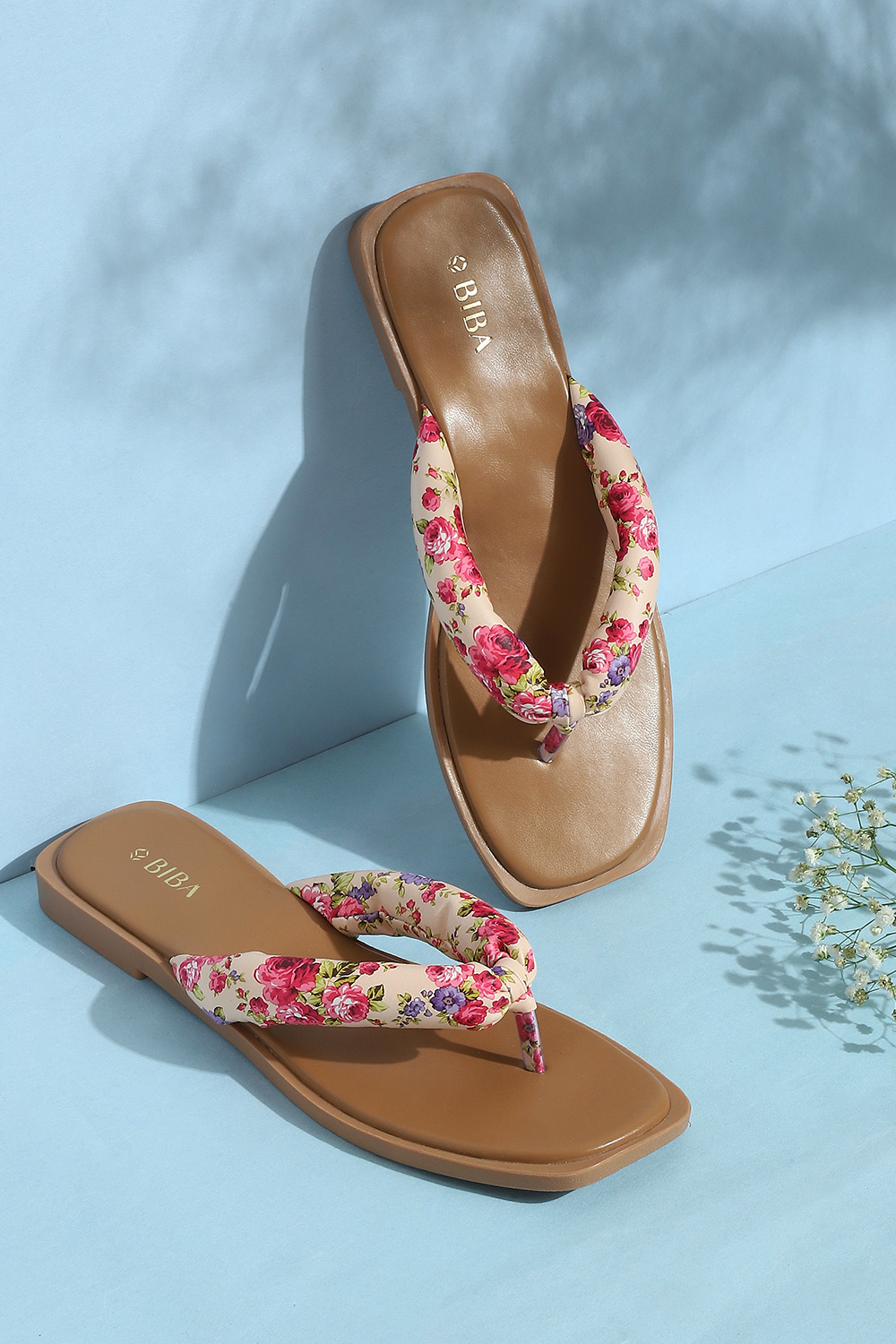 Beige Pu V-Strap Sandals
